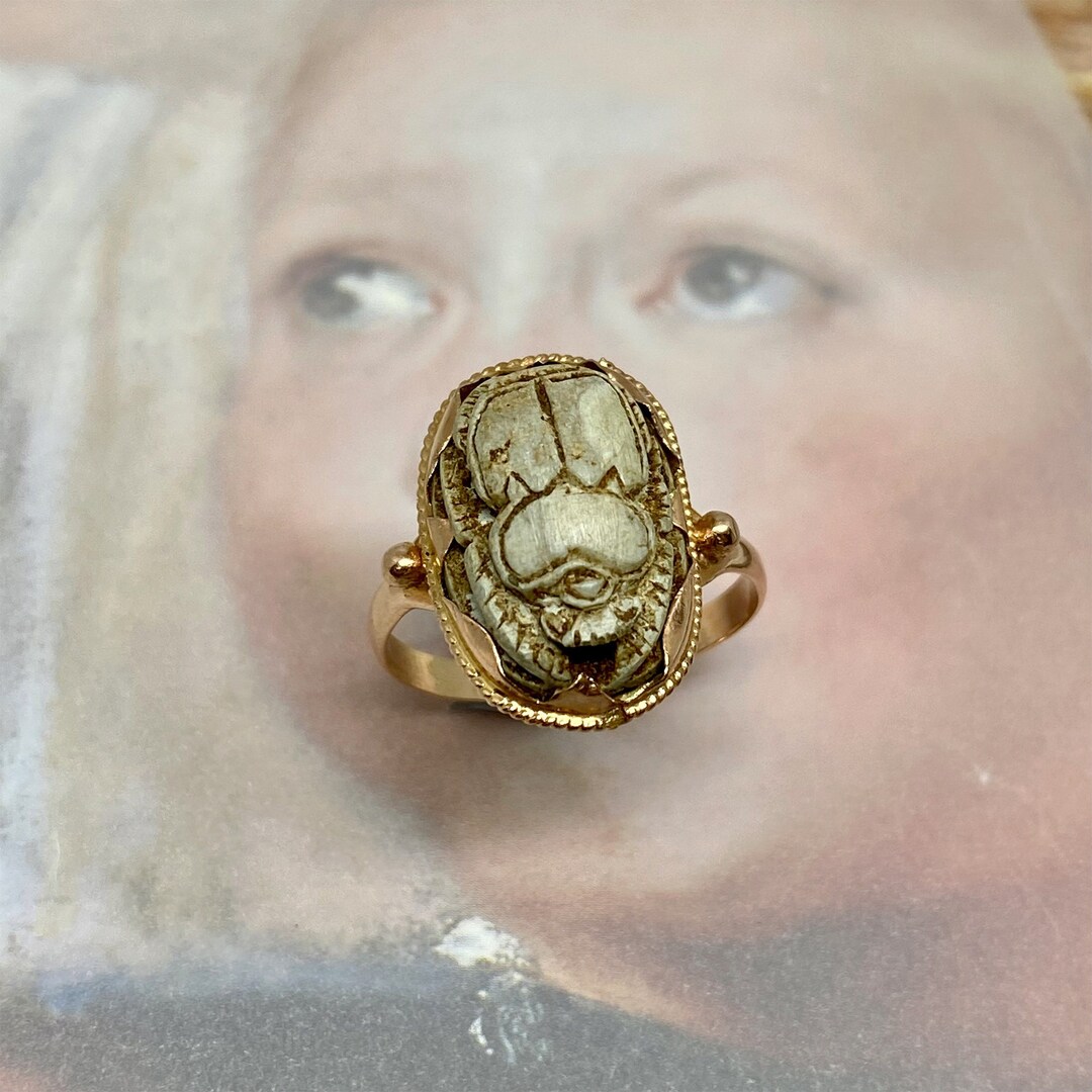 Antique Egyptian 14k Gold Scarab Ring, Egyptian Revival Jewelry, Size 8 ...