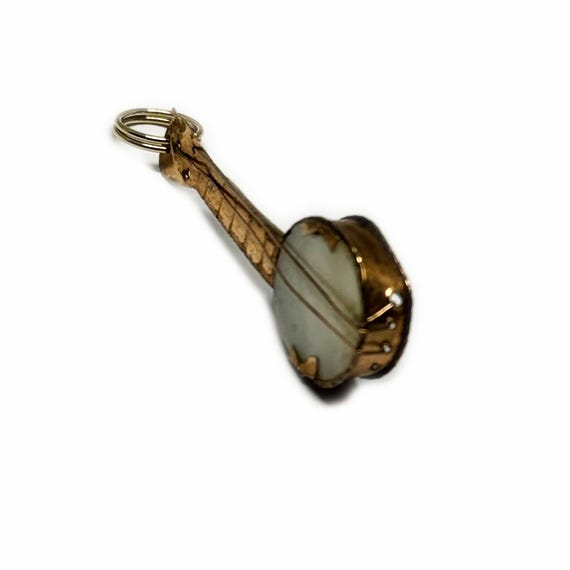 Antique 9k Gold Banjo Charm, 1920s Mother of Pearl Mu… - Gem