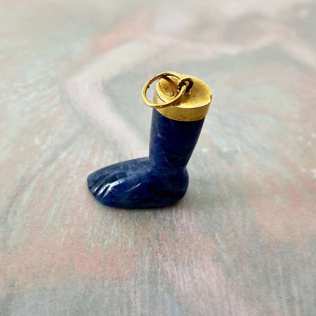 Vintage 14k Gold Leg Pendant, Lapis Lazuli 14 Ct Gold Ex Voto, Leg ...