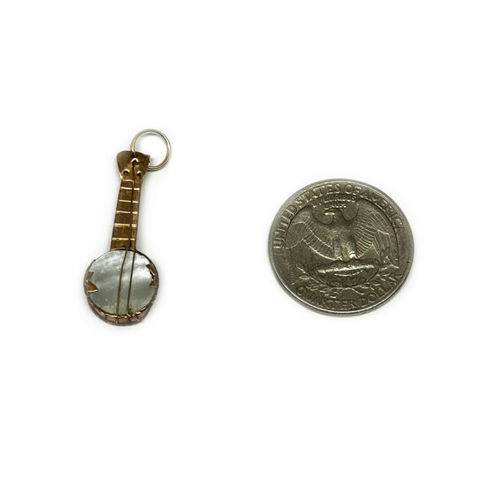 Antique 9k Rose Gold Banjo Charm: Mother of Pearl Mus… - Gem