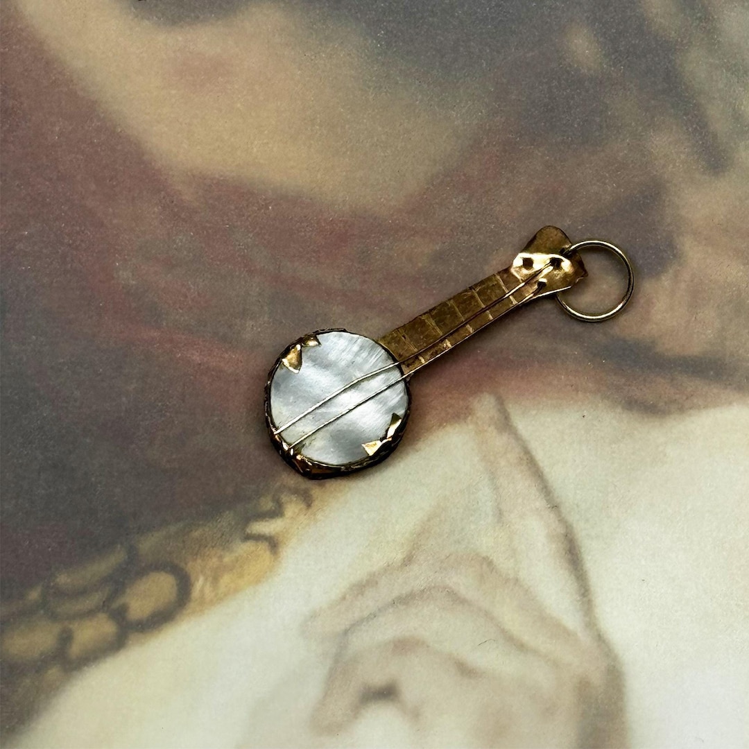 Antique 9k Rose Gold Banjo Charm: Mother of Pearl Music Pendant - Etsy