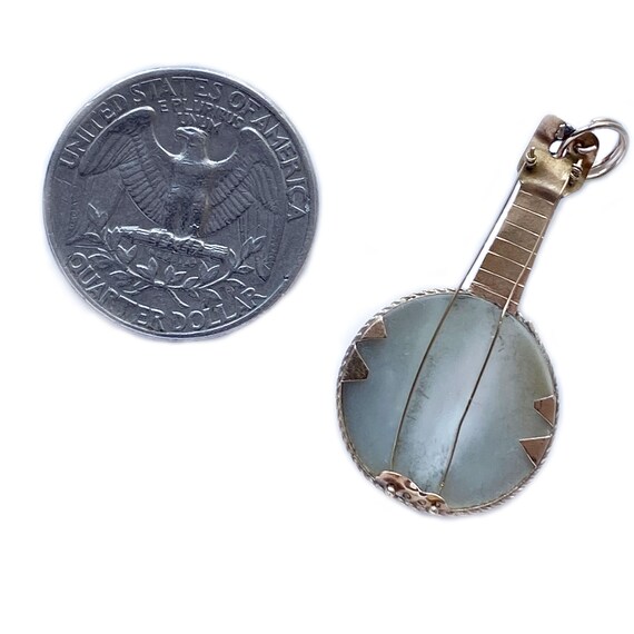 Antique 14k Gold Banjo Charm: Mother of Pearl Instrum… - Gem