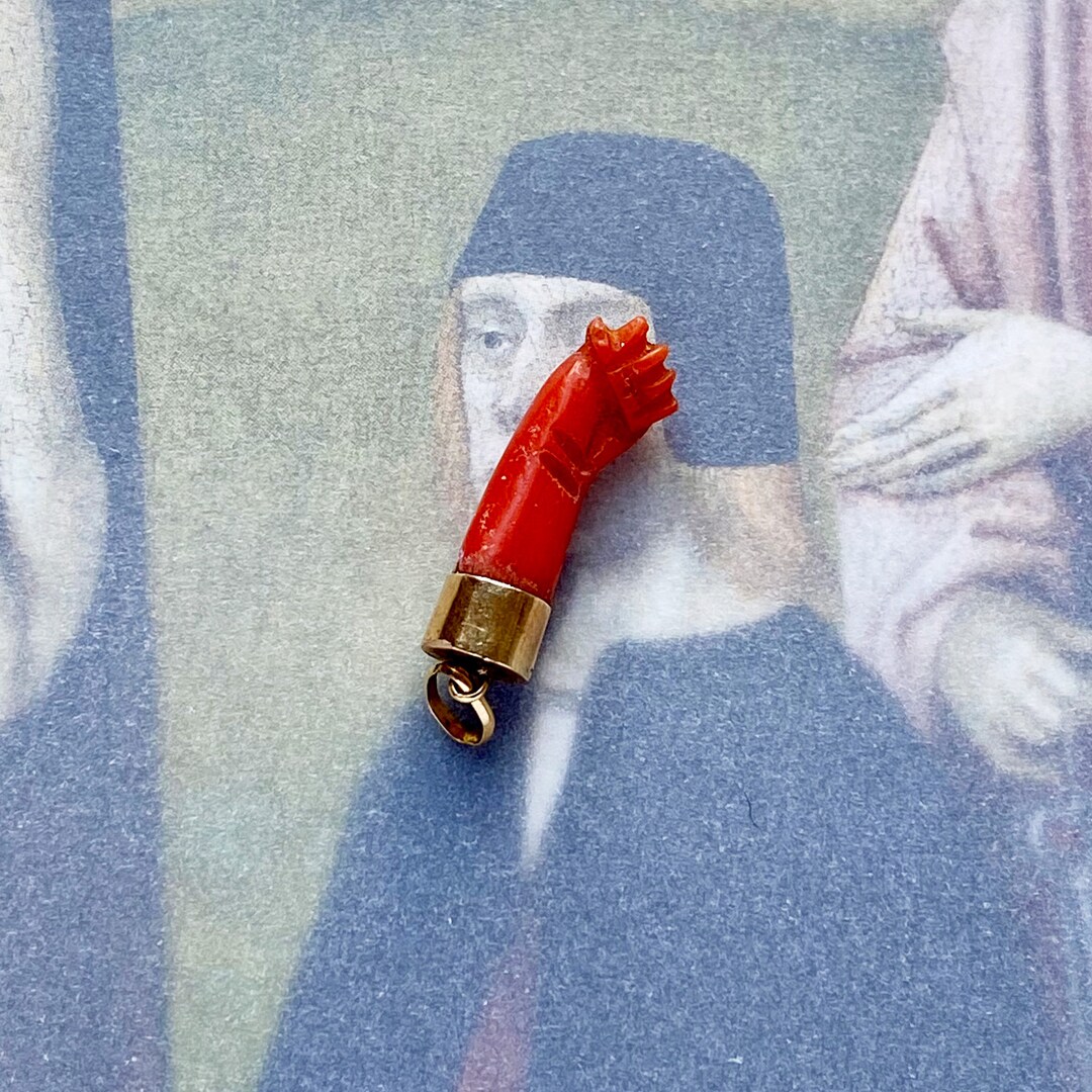 Antique 16k Gold Coral Figa, Natural Coral Mano Fico, 1920s, 16ct Gold ...