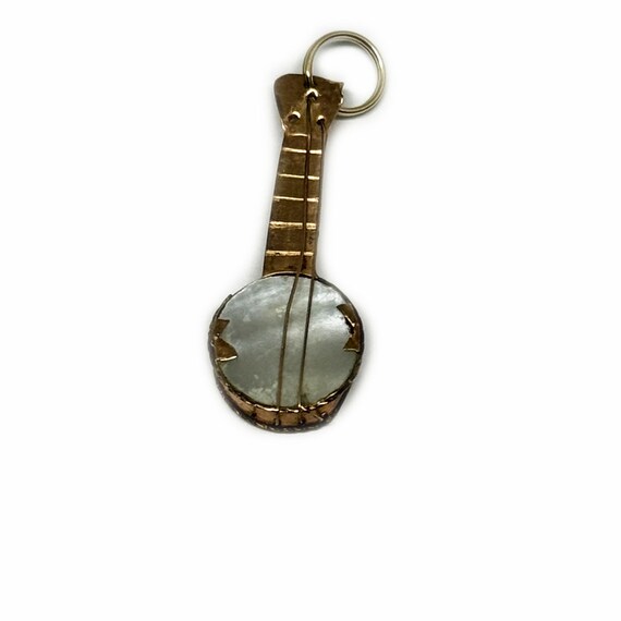 Antique 9k Rose Gold Banjo Charm: Mother of Pearl Mus… - Gem