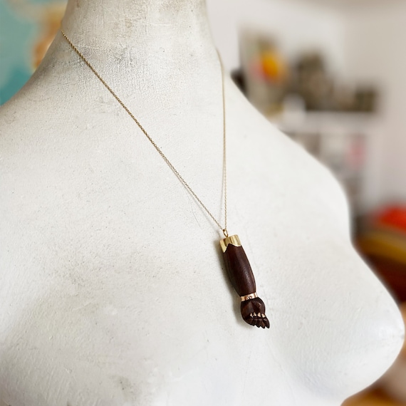 Antique Figa, 14K Gold, Carved Wood, 1950s, Mano Fico… - Gem