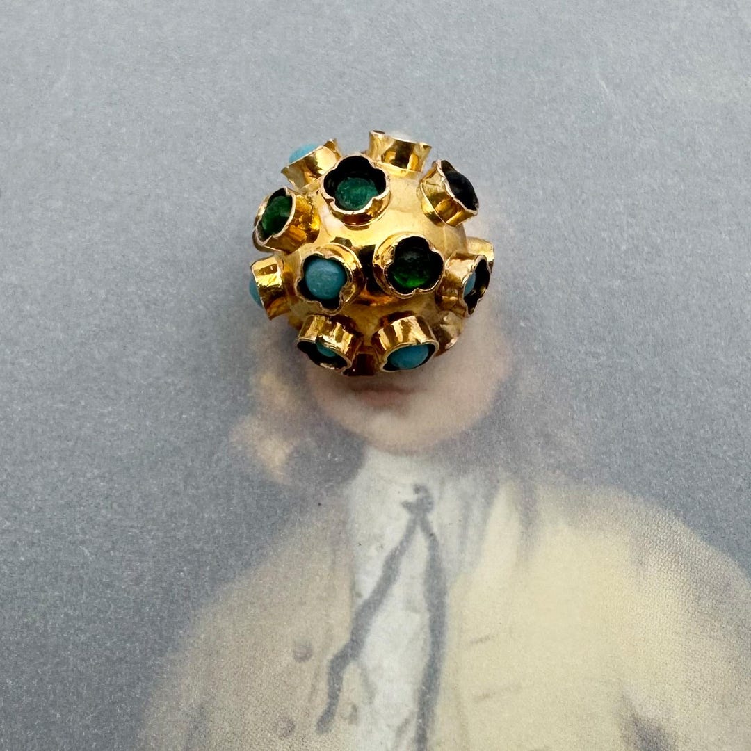 Vintage 19.2k Gold Sputnik Charm Pendant:turquoise, Pearl & Gemstone ...