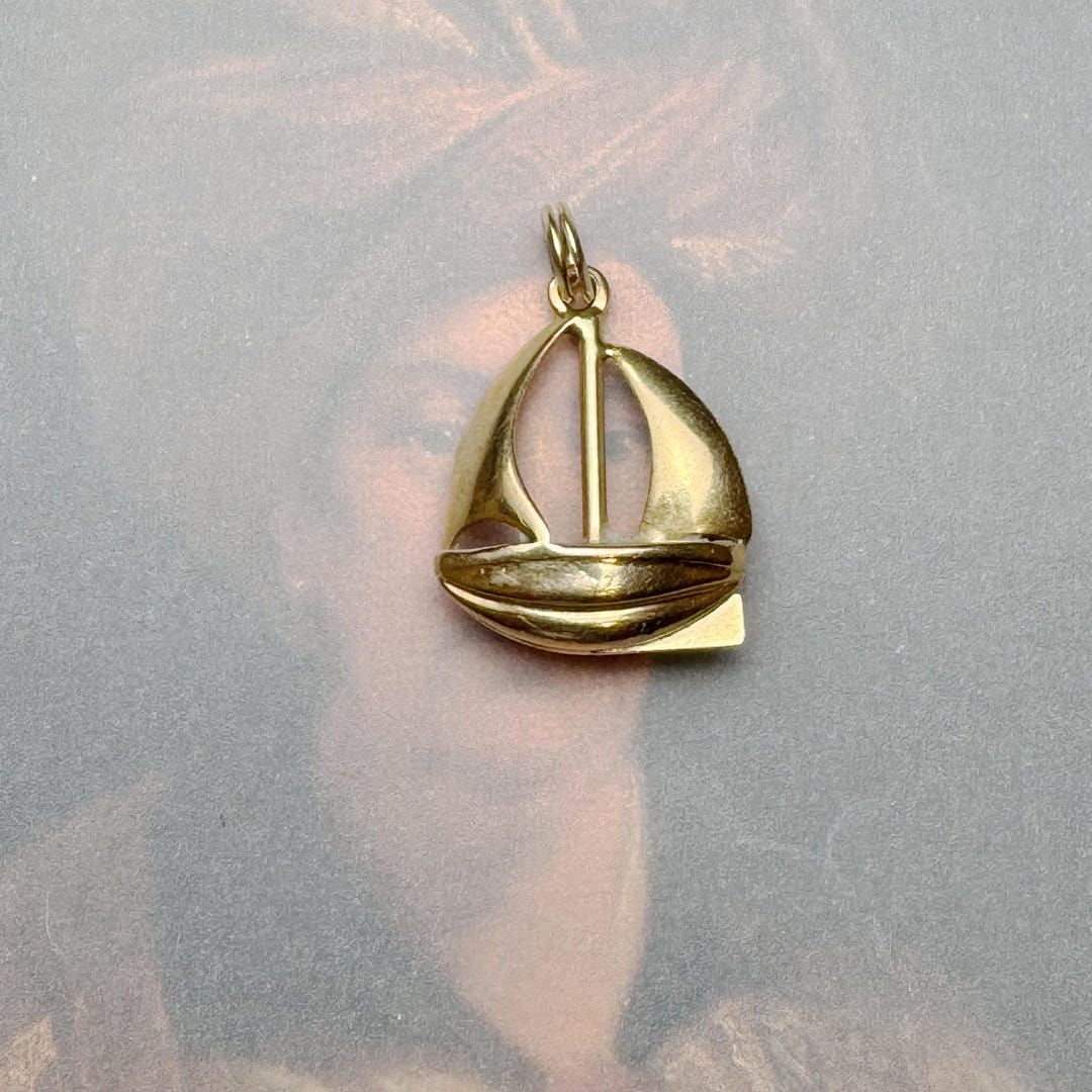 Vintage 18k Gold Boat Charm, 1960s 18ct Gold Yatch Pendant, Sail Boat ...