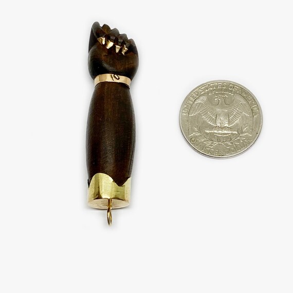 Antique Figa, 14K Gold, Carved Wood, 1950s, Mano Fico… - Gem