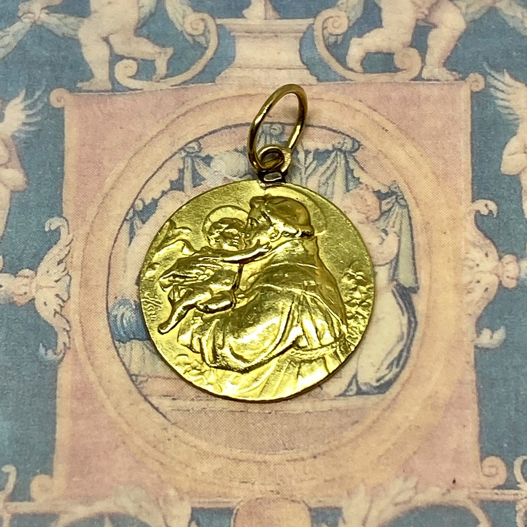 Antique 16k Gold Religious Medal, Solid 16 Ct Gold St. Anthony Icon ...