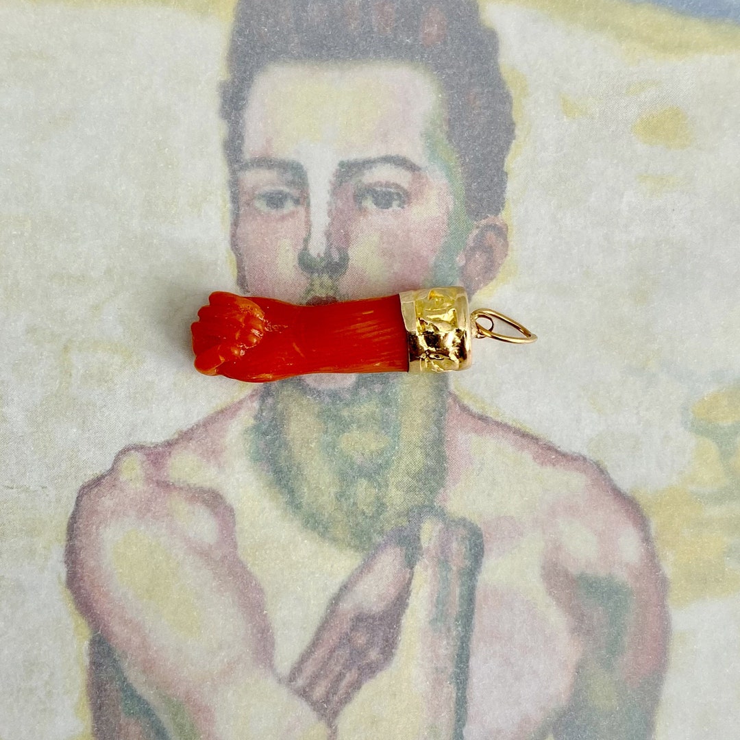Antique Genuine 18k Coral Figa, Natural Coral Mano Fico, 1800s, 18 Ct ...