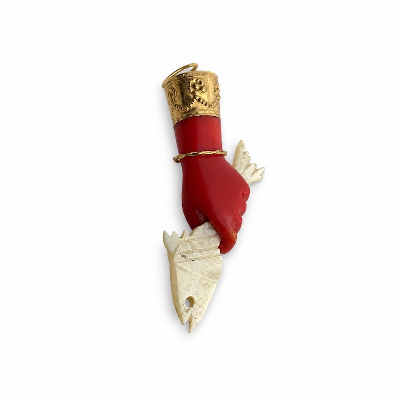 Vintage 14k Gold Figa Hand Pendant With Mother of Pearl Fish, Italian ...