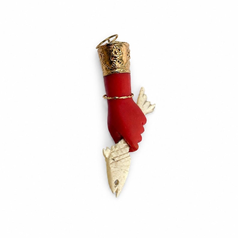 Vintage 14k Gold Figa Hand Pendant With Mother of Pearl Fish, Italian ...