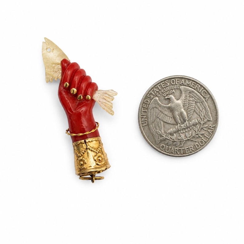 Vintage 14k Gold Figa Hand Pendant With Mother of Pearl Fish, Italian ...