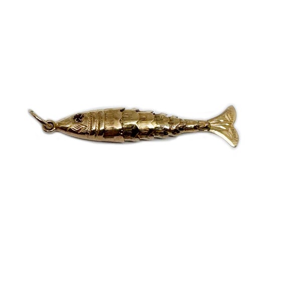 Vintage 14K Gold Fish, Articulated Fish Pendant, Anti… - Gem