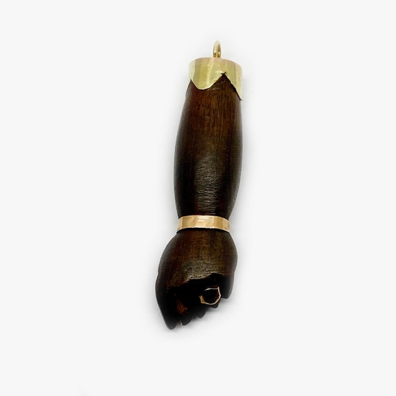 Antique Figa, 14K Gold, Carved Wood, 1950s, Mano Fico… - Gem