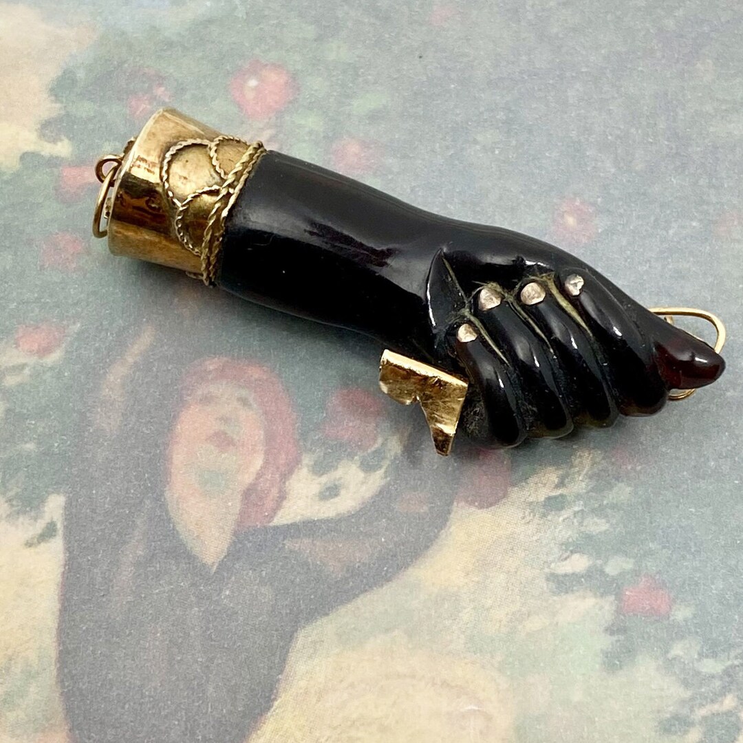 Antique 14k Gold Stained Horn Key Figa Charm, Victorian Key Hand ...