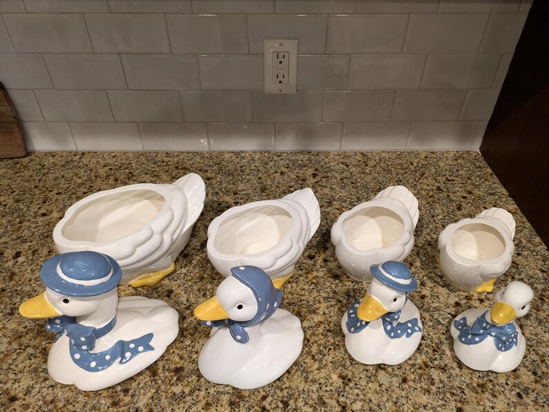 Vintage French Cottage Country Duck Goose Cookie Jars Canister Set of 4 ...