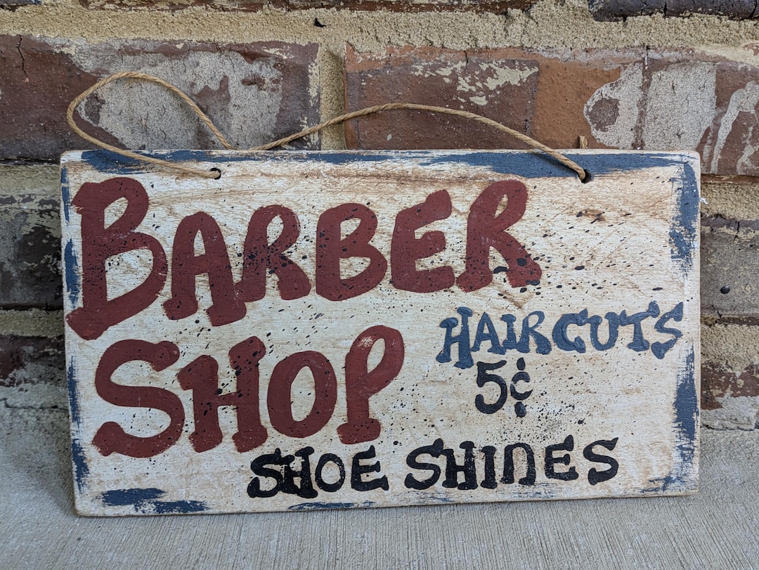 Hand Painted Wood Barber Shop Sign Shoe Shines Haircuts - Etsy