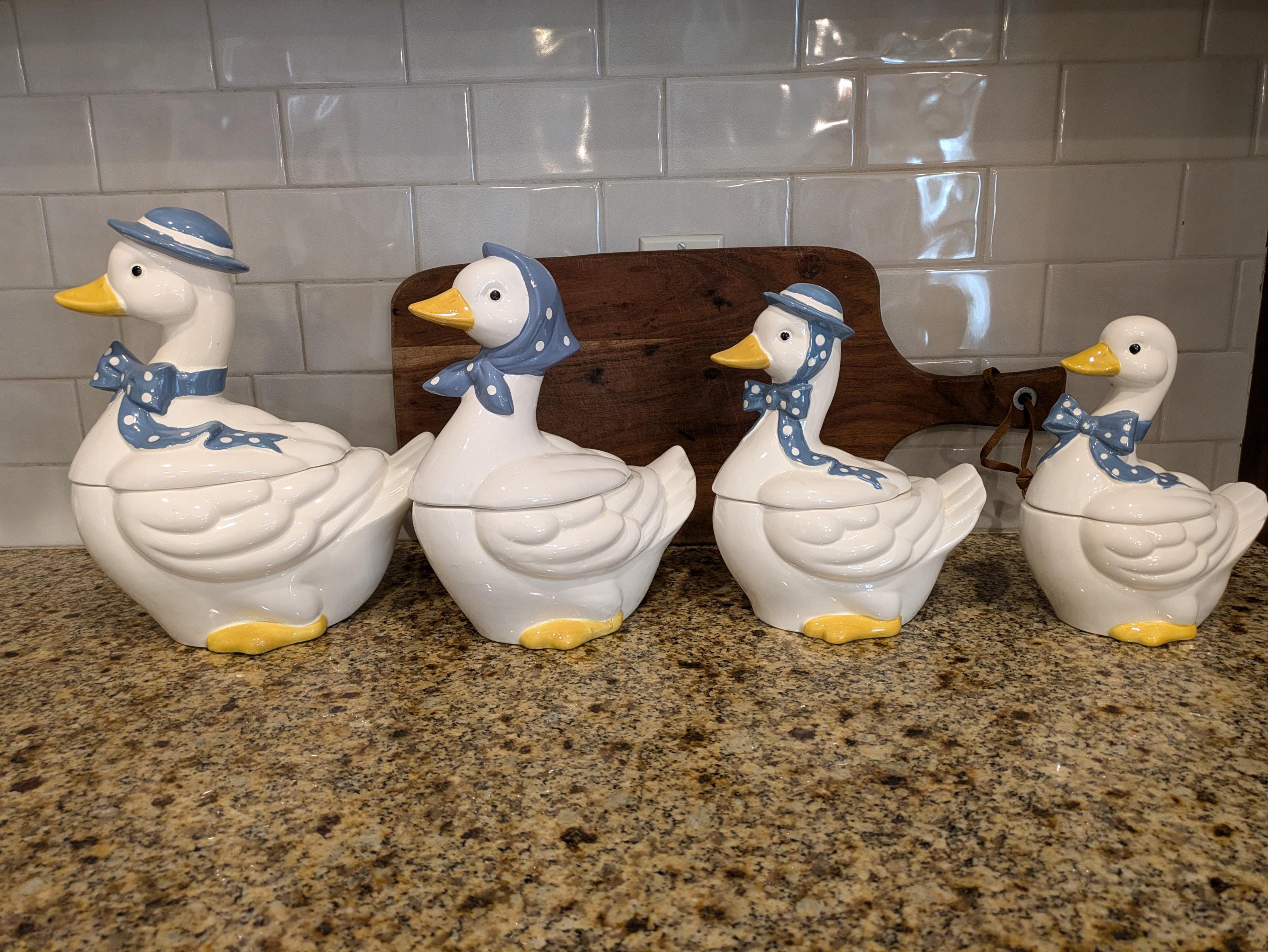 Vintage French Cottage Country Duck Goose Cookie Jars Canister Set of 4 ...