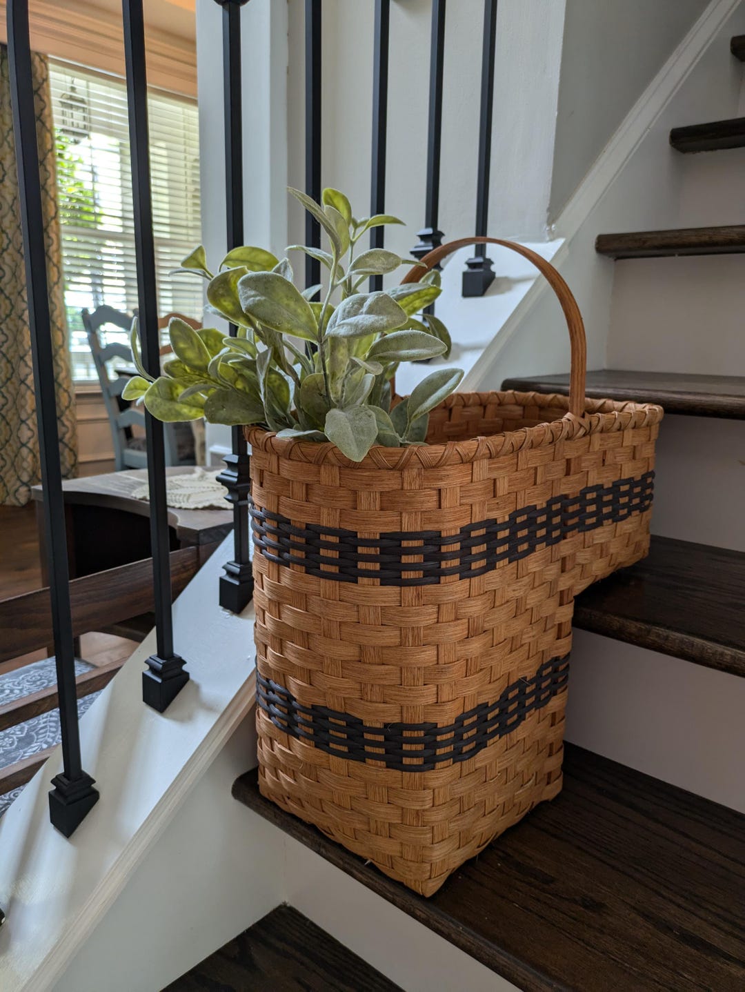 Stair Step Basket Woven With Fixed Handle Farmhouse Cottagecore - Etsy