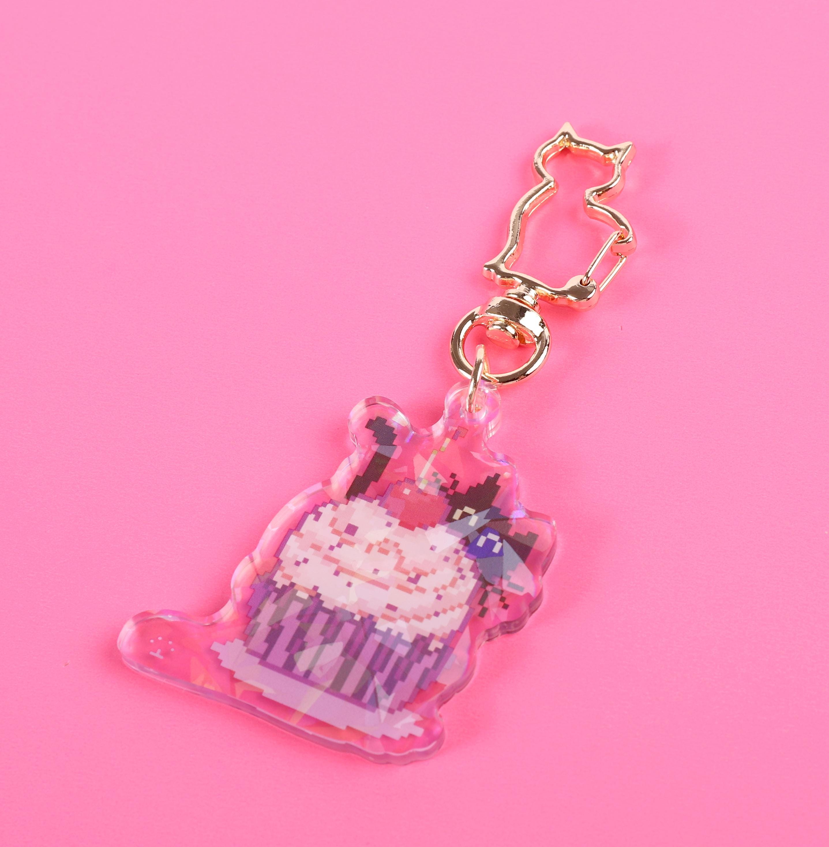 Cute Black Cat Pixel Art Keyring, Acrylic Keychain, Holographic - Etsy