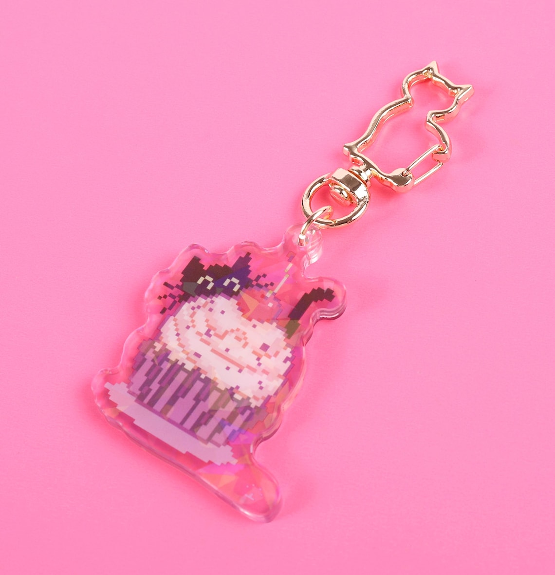 Cute Black Cat Pixel Art Keyring, Acrylic Keychain, Holographic - Etsy
