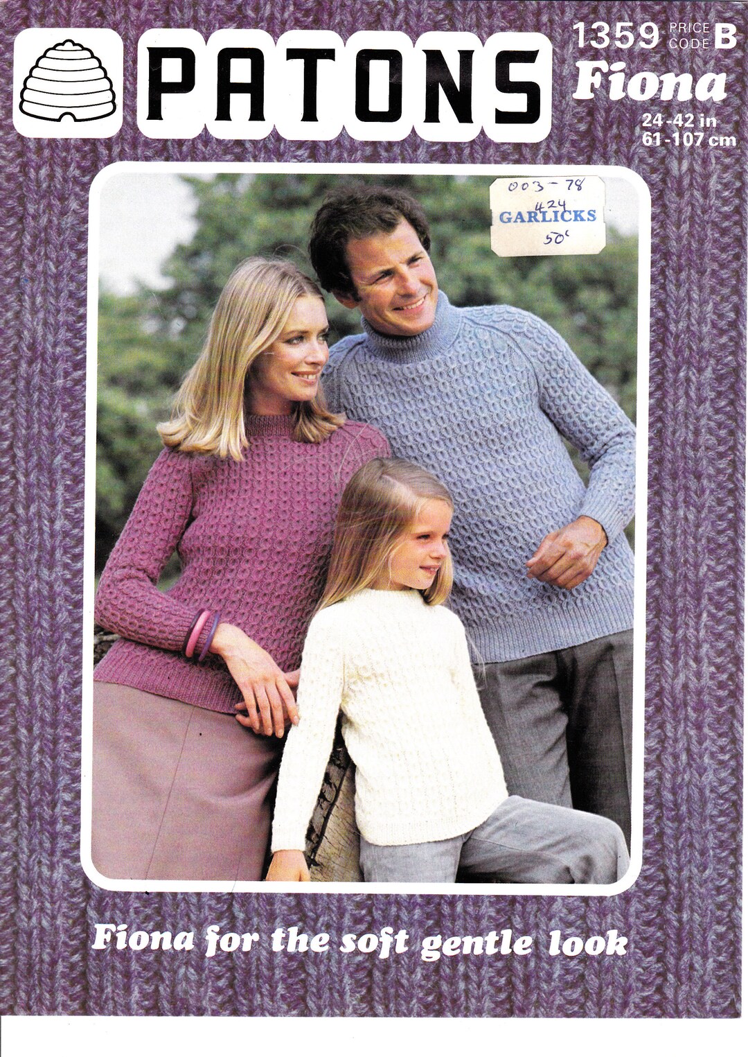 Patons Fiona 1359 Family Cable Sweater Knitting Pattern Round or Polo ...