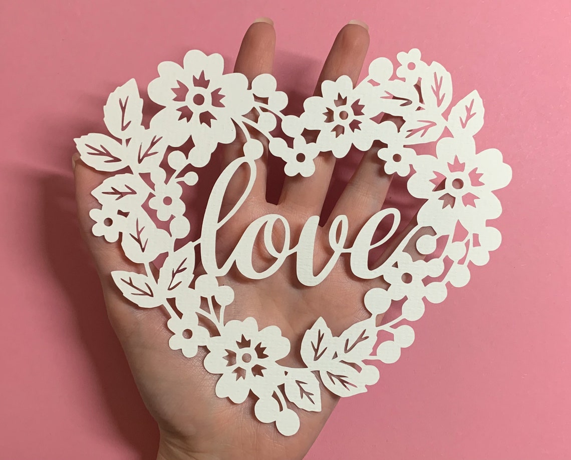 Floral Love Heart Papercut Template Valentine's Day | Etsy