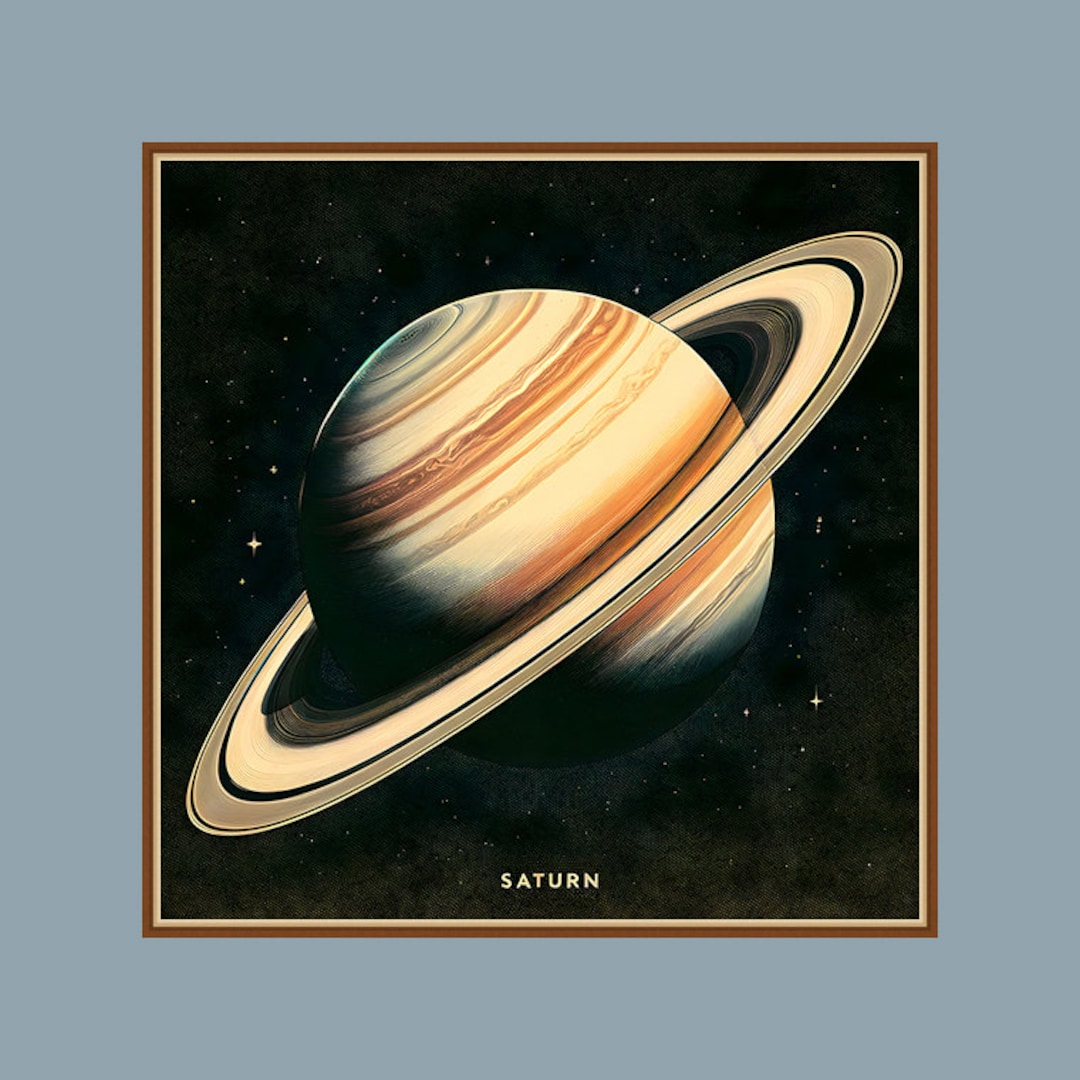 Planet Saturn Vintage Style Digital Illustration, AI Generated Digital ...