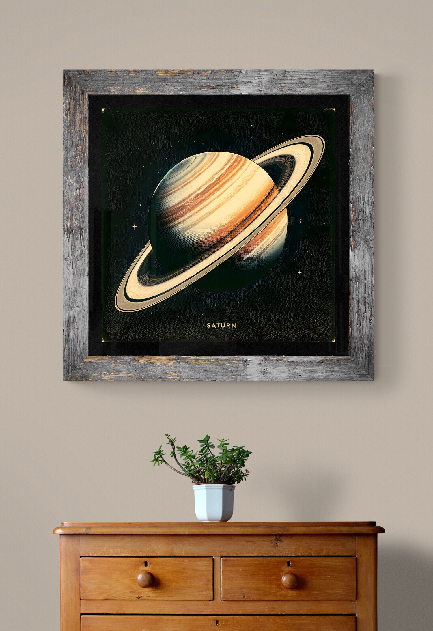 Planet Saturn Vintage Style Digital Illustration, AI Generated Digital ...