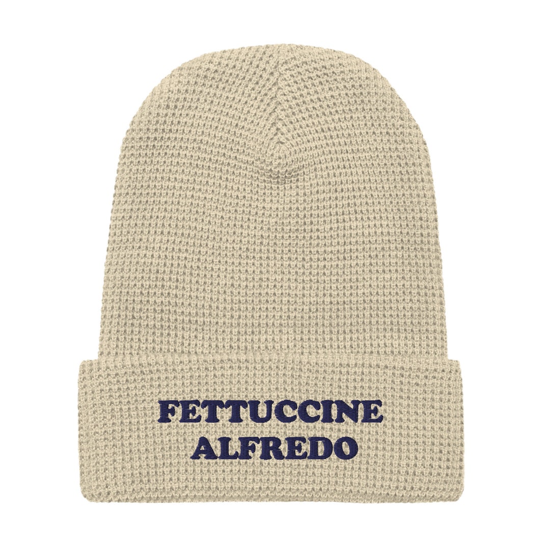 Fettuccine Alfredo Waffle Beanie - Yellow & Navy Embroidery, Unisex ...