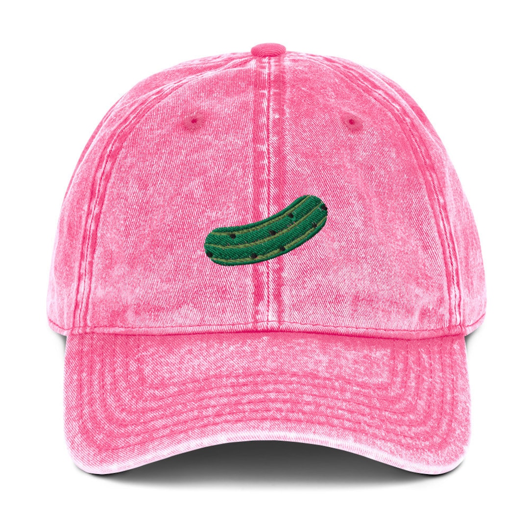 Pickle Vintage Dad Hat, Unisex Vintage Style Hat With Embroidered Pickle Design on Pink Hat for ...