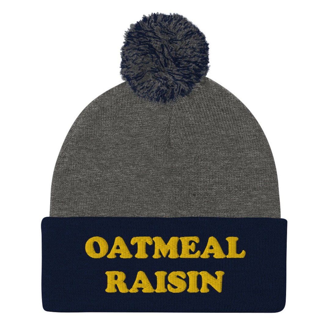 Oatmeal Raisin Pom-pom Beanie, Unisex Embroidered Funny Foodie Beanie ...