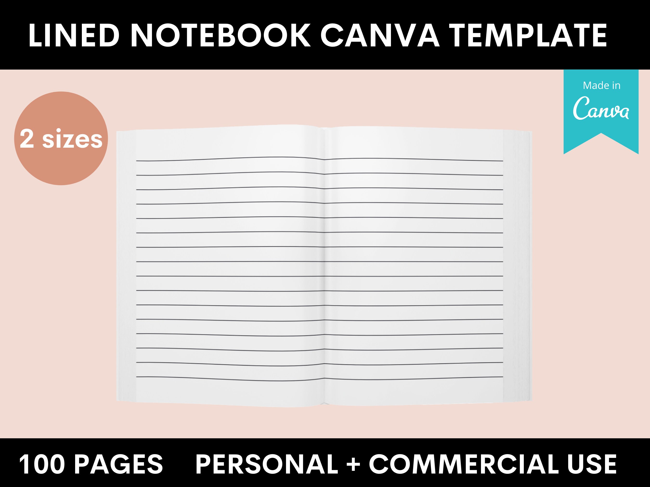 Lined Notebook Amazon KDP Canva Template 2 Sizes 100 Etsy