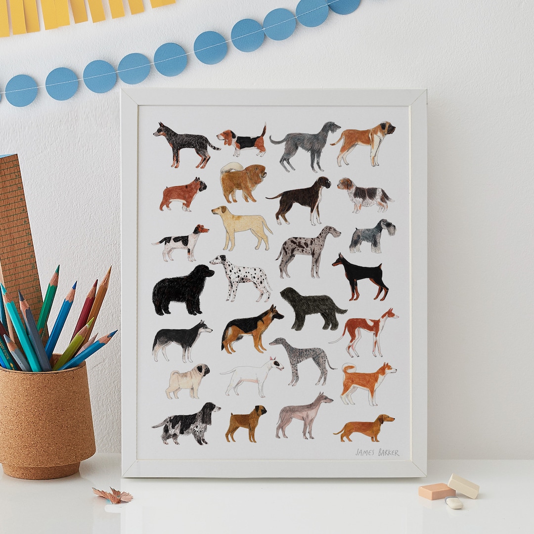 Dog Breeds Wall Art, Colorful Print, Gift for Dog Lovers - Etsy