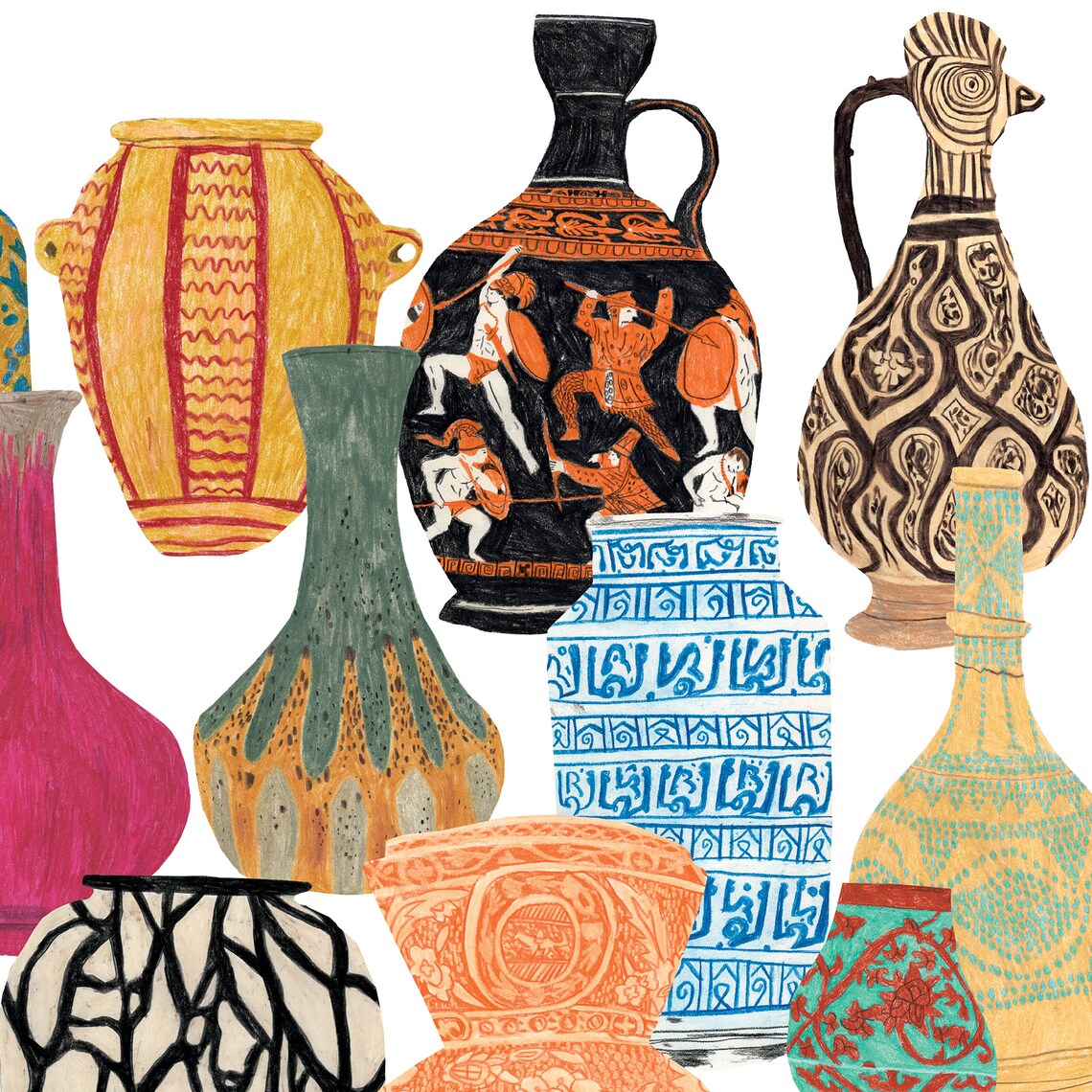 Vase and Ceramic Wall Art, Drawing of Vases, Vintage Ceramics, Antiques ...