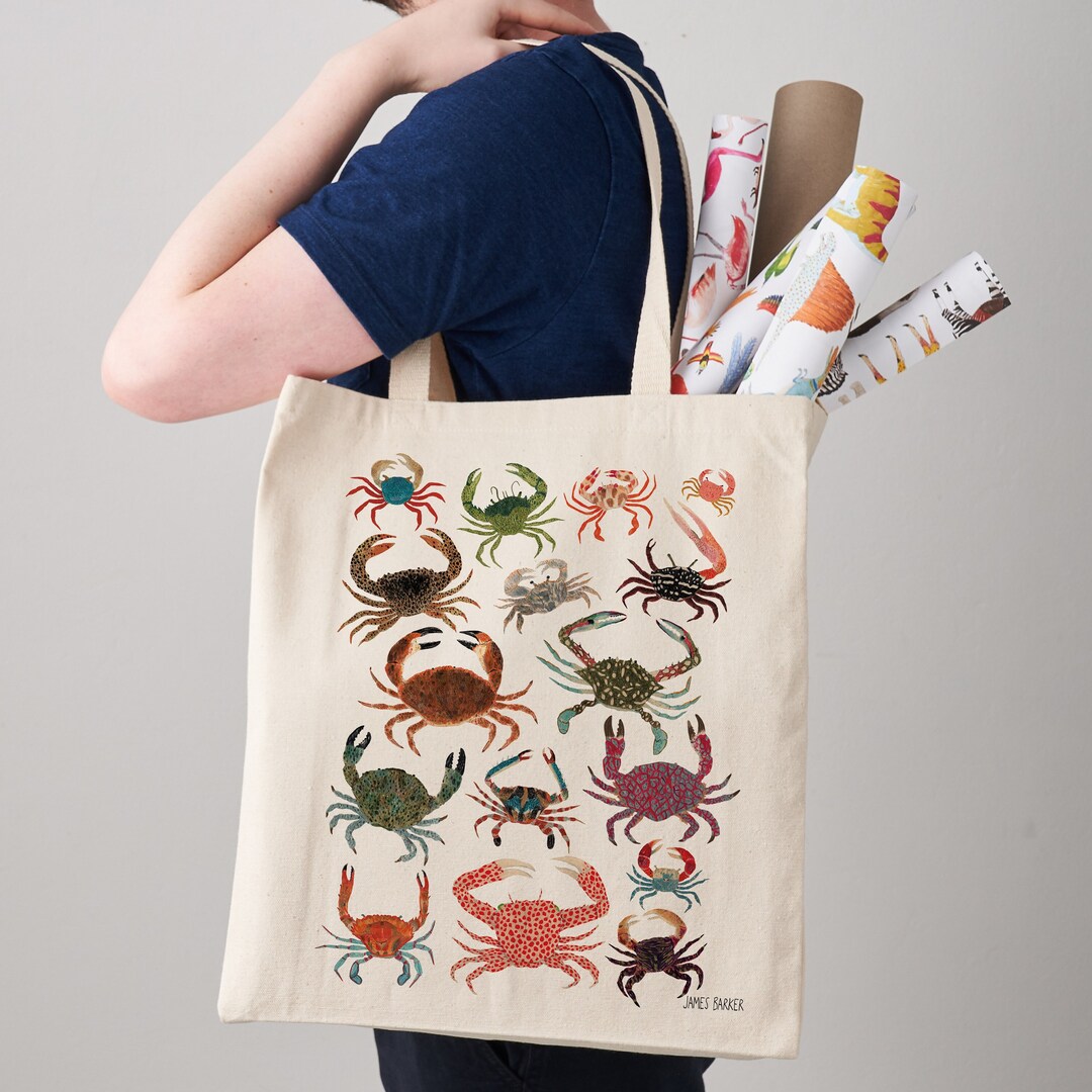 Crabs Tote Bag, Crustacean Canvas Tote Bag, Fair Trade, Sea Life Print ...