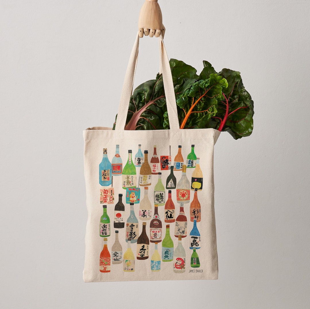 Sake Bottle Canvas Tote Bag Sake Bag Japanese Wine Totebag - Etsy