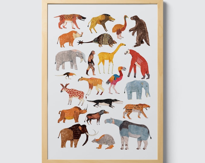 Animal Wall Art, Extinct Prehistoric Print, Dinosaur Wall Art, Animal ...