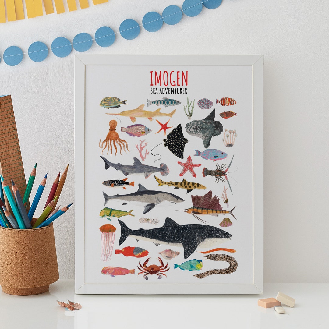 Personalised Sea Life Print, A-Z, Nursery Decor, Wall Art, Birthday ...