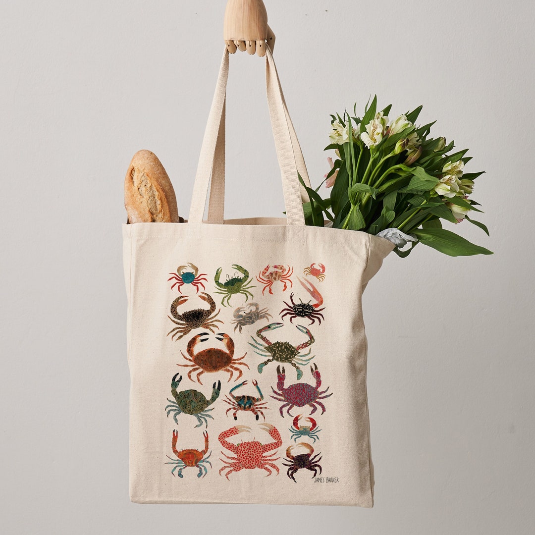 Crabs Tote Bag, Crustacean Canvas Tote Bag, Fair Trade, Sea Life Print ...