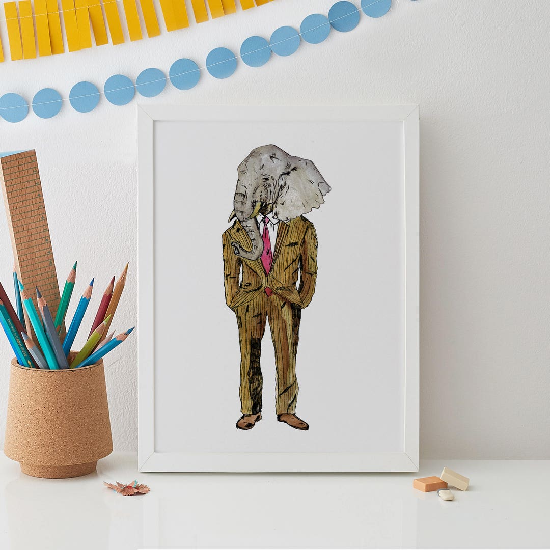 Elephant Man Print A4, Elephant Print, Animal Print, Gift for Him ...