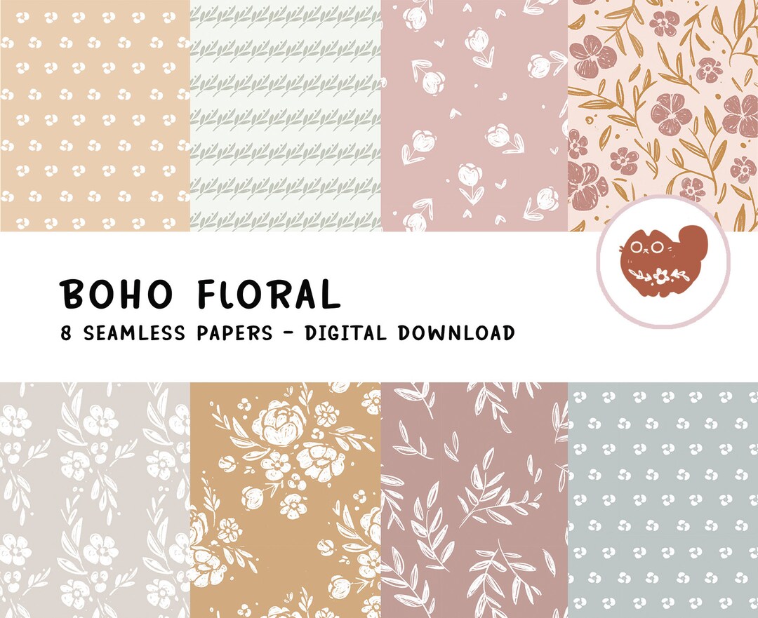 8 Boho Seamless Digital Papers, Boho Scrapbook Paper, Boho Backgrounds ...