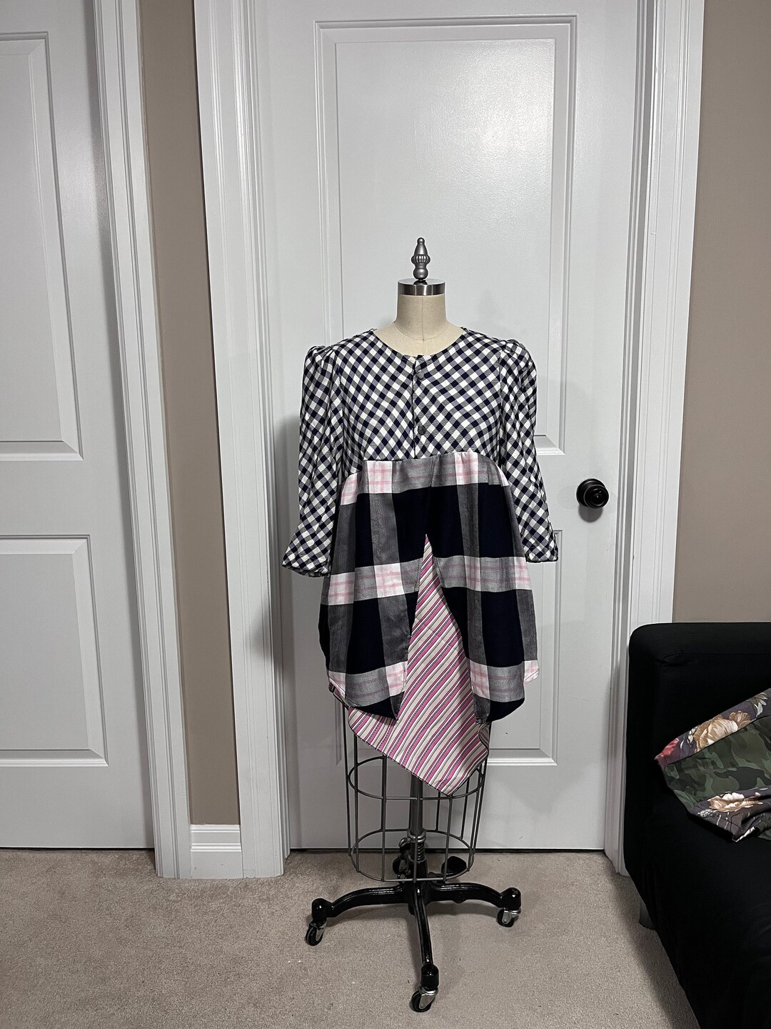 Upcycled Mixed Print Tunic Puff 3/4 Sleeve Bohemian Shabby Chic ...