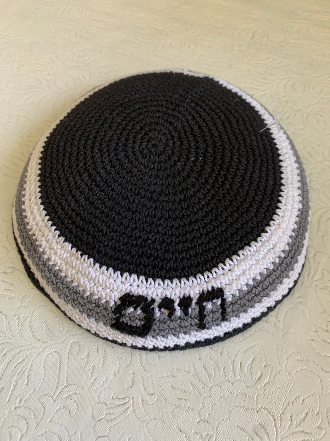 Hand Crochet Adult Kippah Jewish Kippah Black/white/grey - Etsy