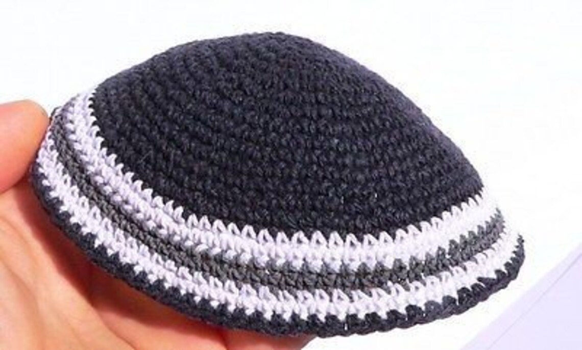 Hand Crochet Adult Kippah Jewish Kippah Black/white/grey - Etsy