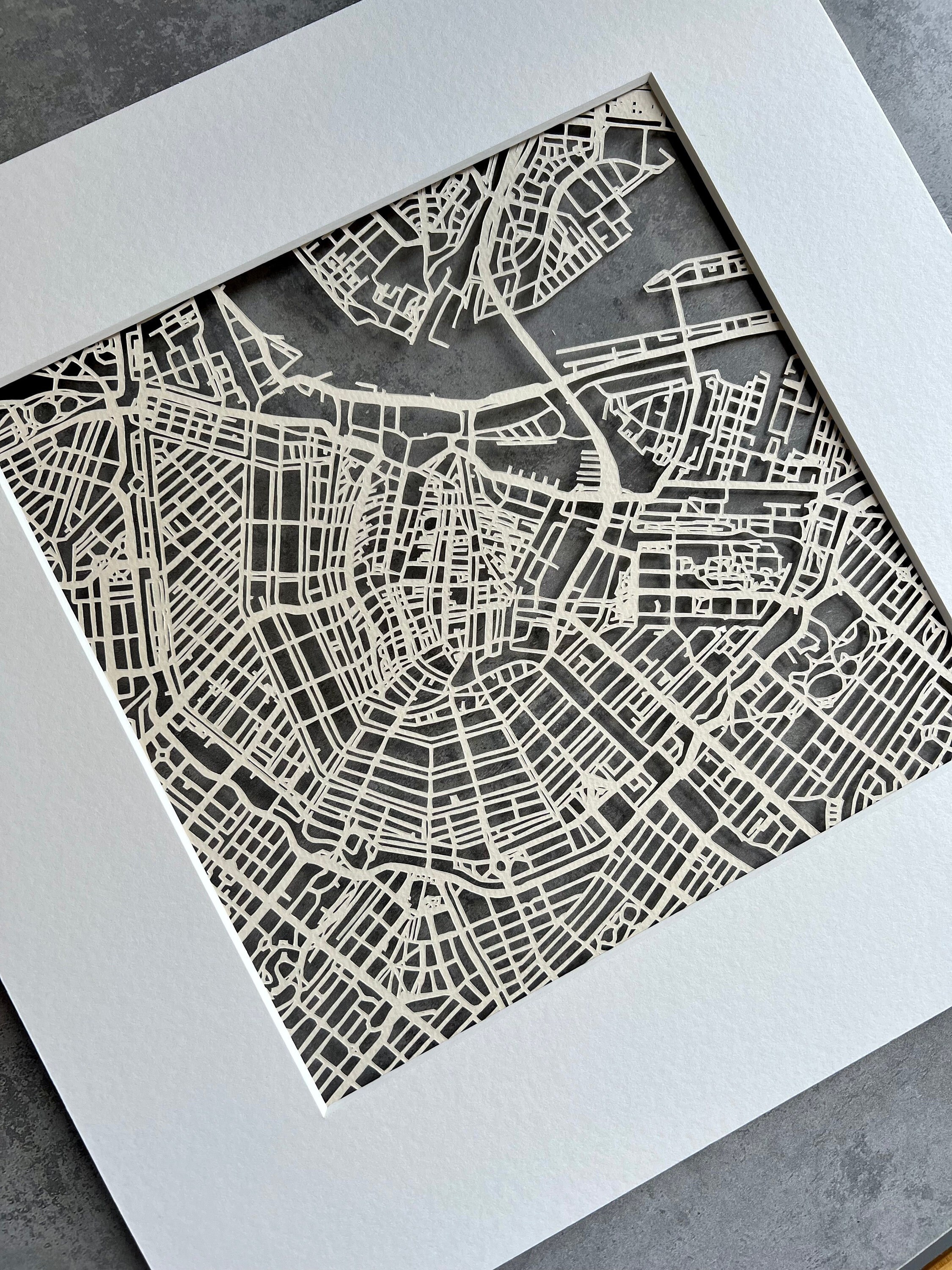 Hand Cut Amsterdam Papercut Map 20x20cm Original Art Comission Luxury ...
