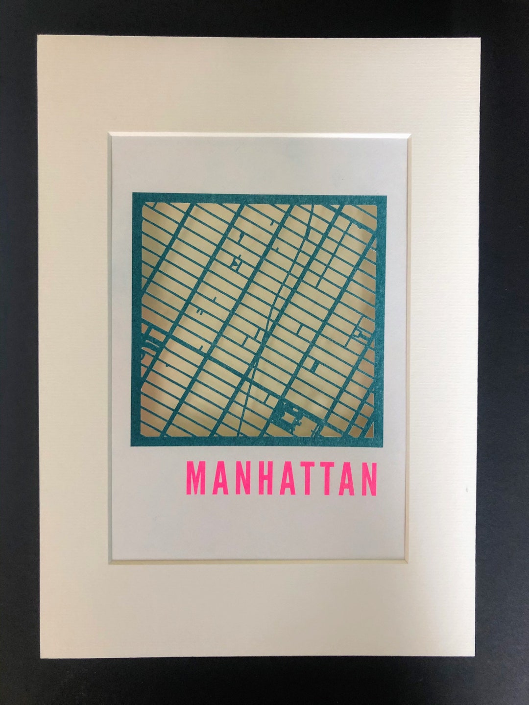 A5 Riso Cut Manhattan Map Hand Cut Risograph Print Fluorescent Pink ...