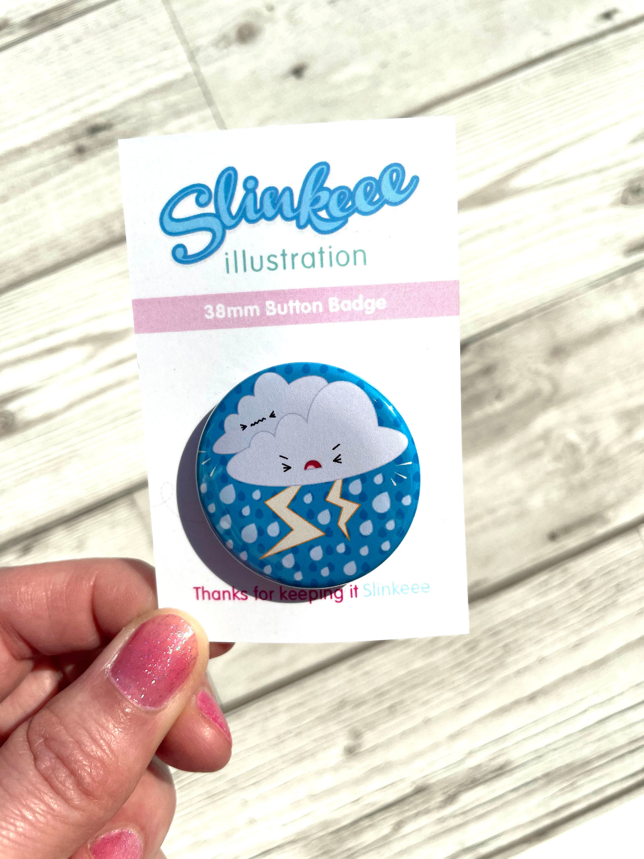 Mood Button Badge, 38mm Button Badge, Grumpy Badge, Lightning Badge ...