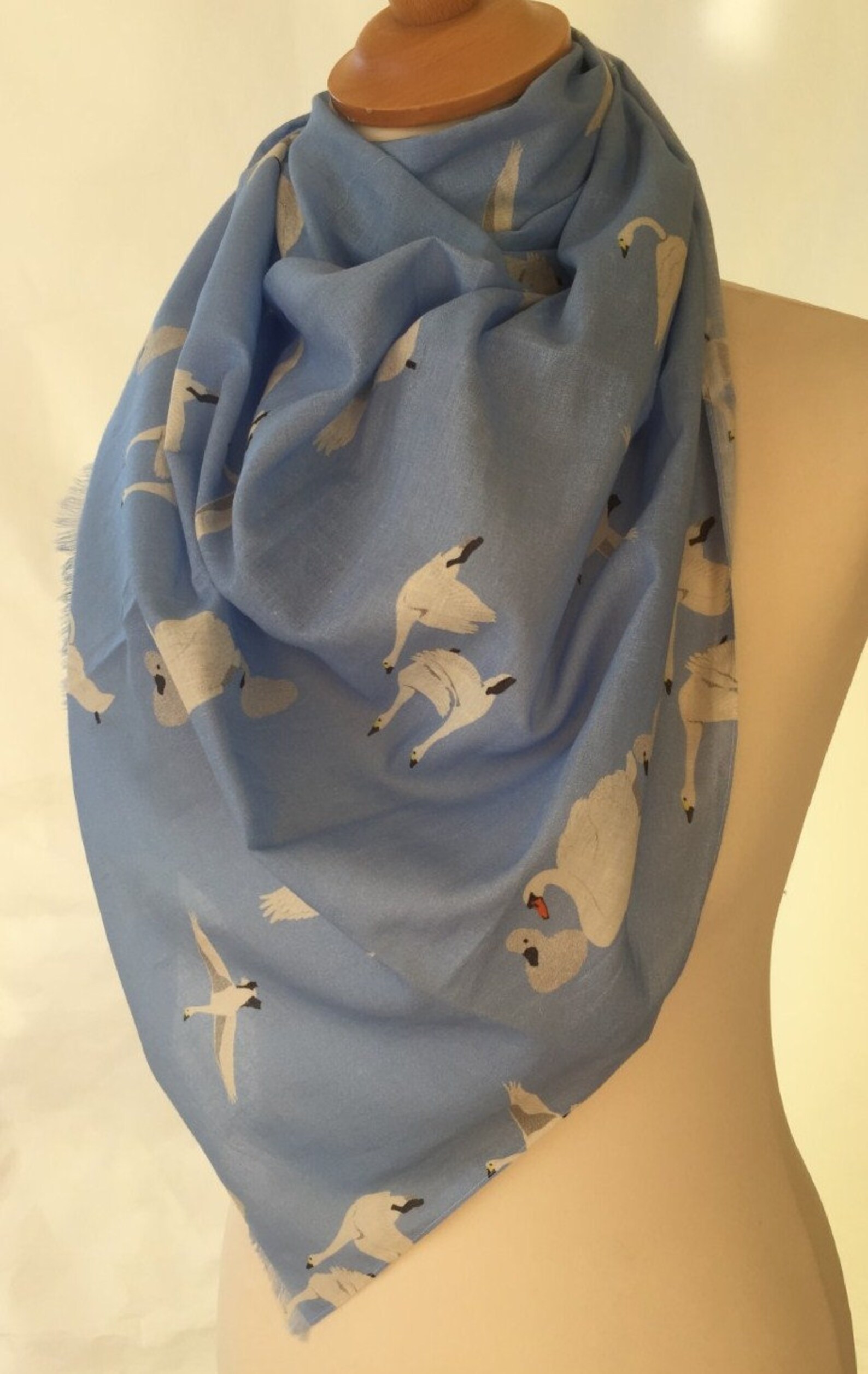 Swans Scarf Blue White Scarf Swans Shawl Wrap Swan Gift - Etsy